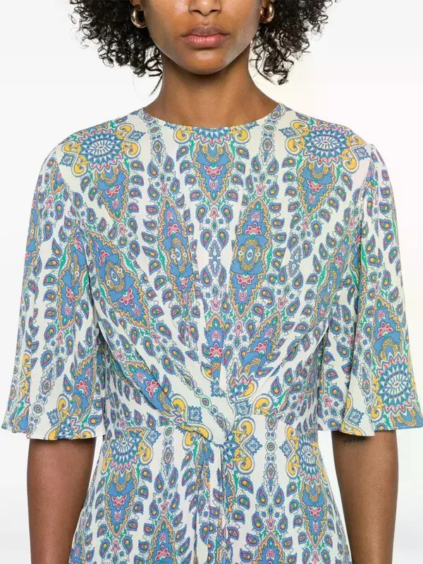 Etro Printed Midi Dress With Gathered Detailing