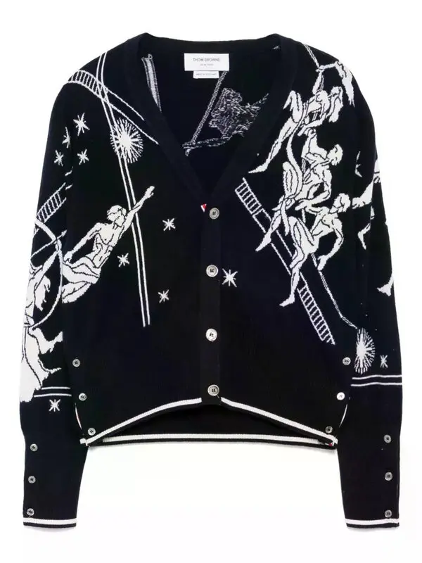 Thom Browne V-neck Cardigan With Graphic Print