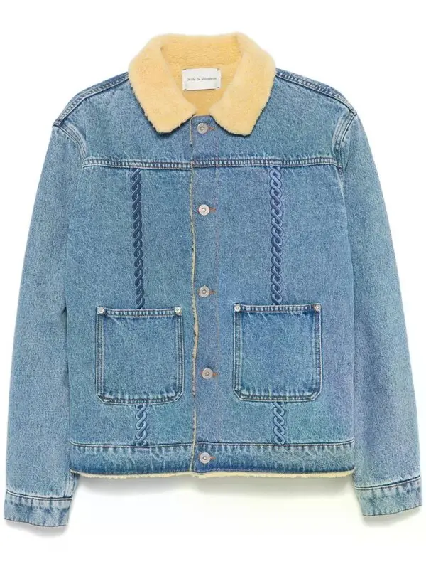 Drole De Monsieur Indigo Washed Denim Jacket With Faux-fur Collar - Blue