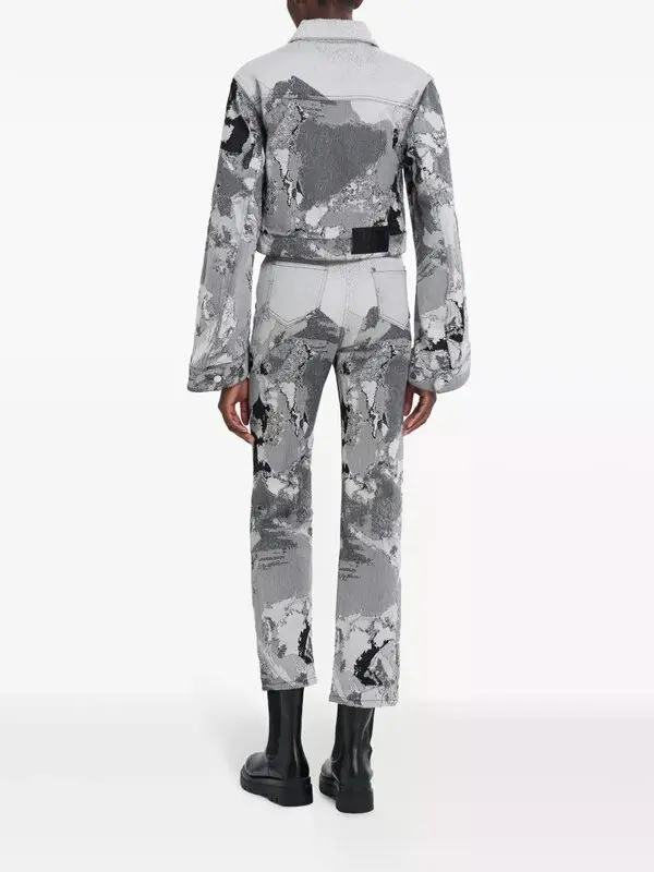 Ports 1961 Abstract Pattern Cropped Denim Jacket