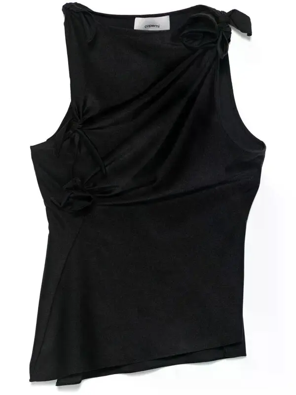 Coperni Asymmetrical Flower Appliqué Top - Black
