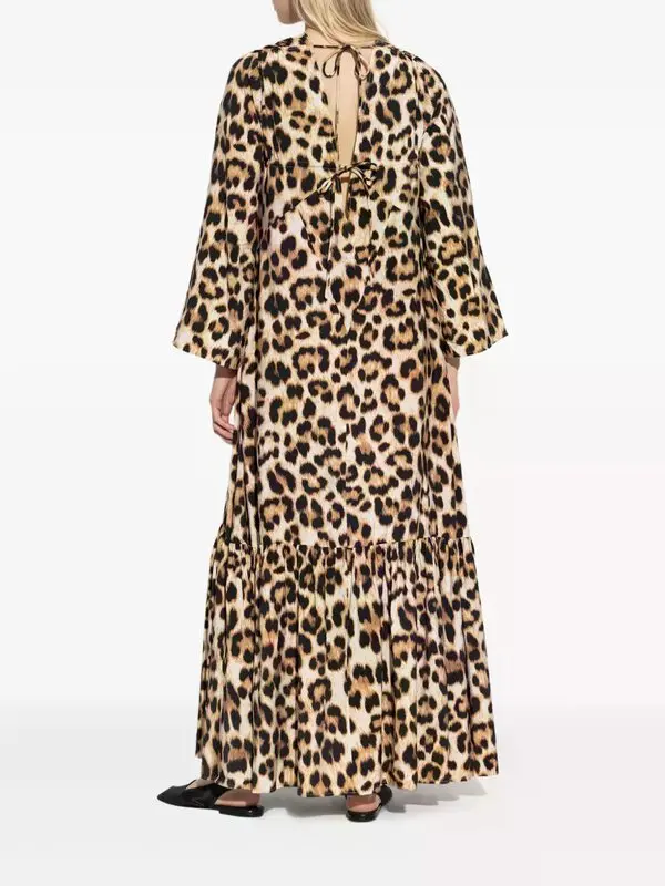 Munthe Leopard Print Maxi Dress With Bell Sleeves And Ruffled Hem