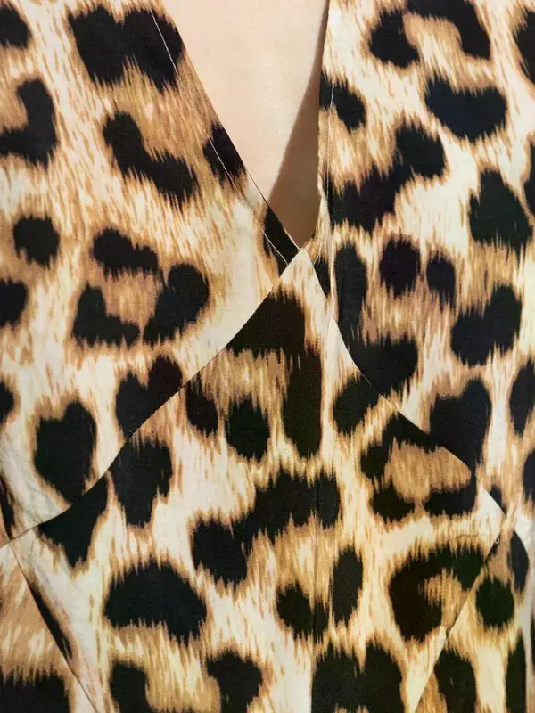 Munthe Leopard Print Maxi Dress With Bell Sleeves And Ruffled Hem