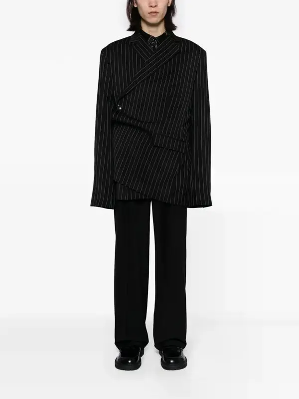 Martine Rose Pinstriped Wool-blend Wrap Blazer