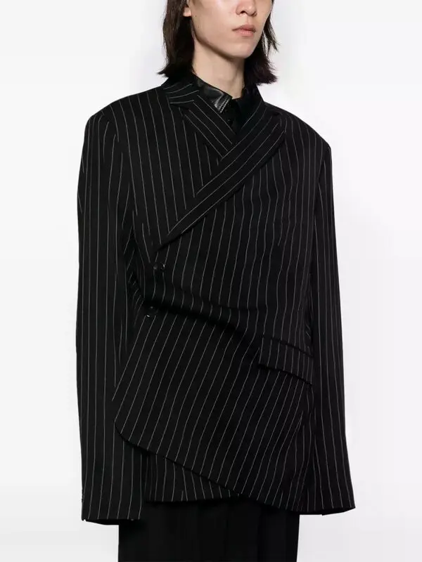 Martine Rose Pinstriped Wool-blend Wrap Blazer