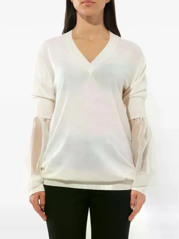 Givenchy Sheer Sleeve V-neck Sweater - White