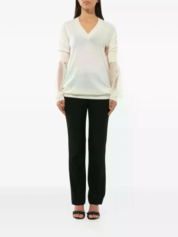 Givenchy Sheer Sleeve V-neck Sweater
