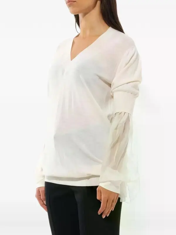 Givenchy Sheer Sleeve V-neck Sweater