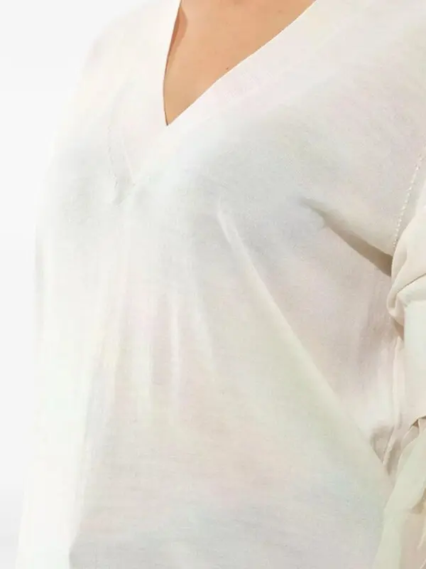 Givenchy Sheer Sleeve V-neck Sweater