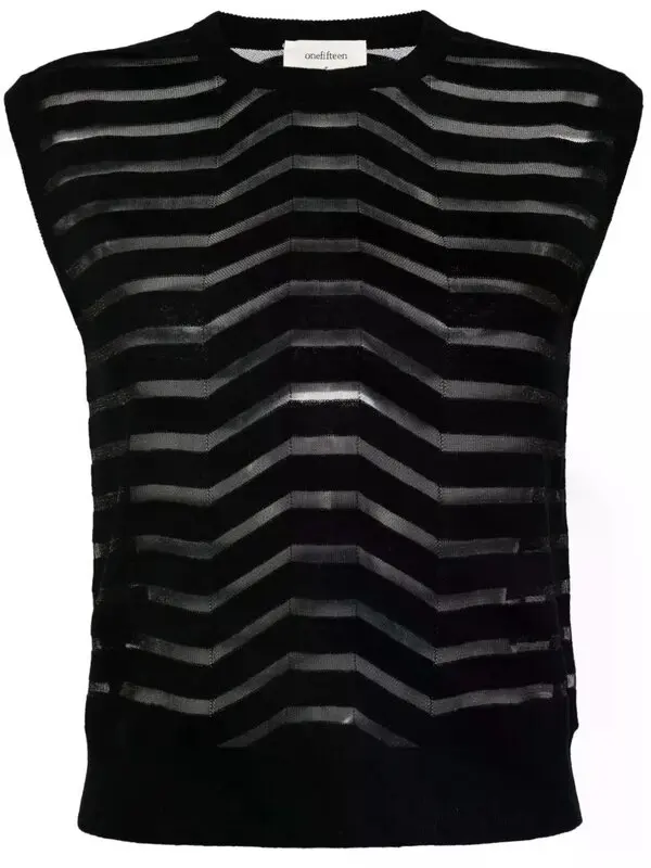ONEFIFTEEN Striped Knitted Vest - Black