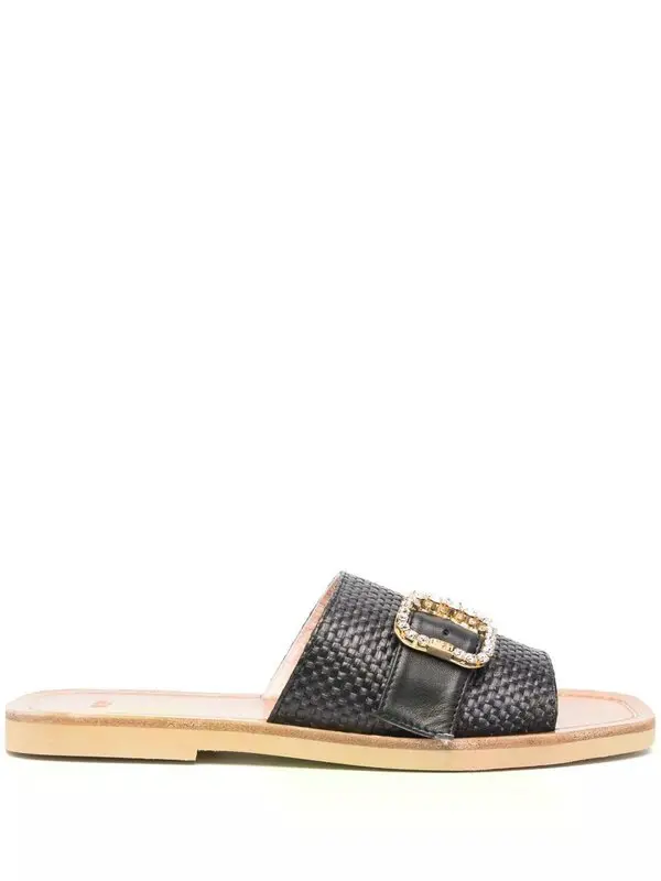 N°21 Crystal Embellished Woven Slides - Black