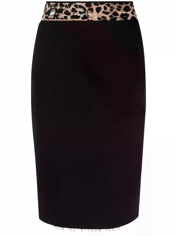 Philipp Plein Leopard Print Waistband Knitted Skirt - Black