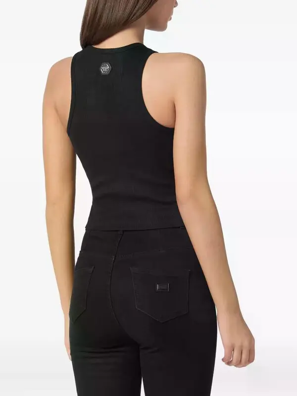Philipp Plein Embellished Cropped Ribbed Tank Top - Black