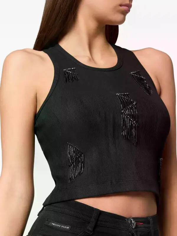 Philipp Plein Embellished Cropped Ribbed Tank Top