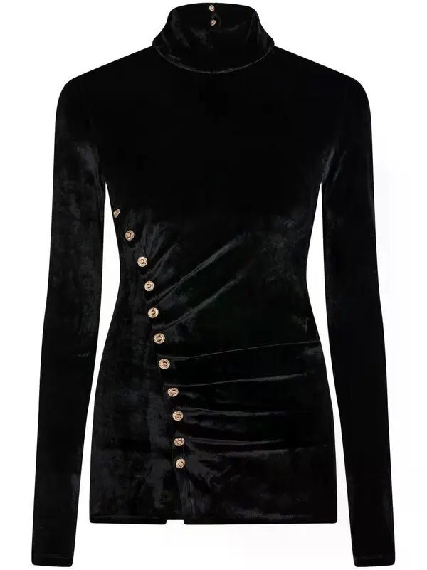 Rabanne Draped Velvet High Neck Top