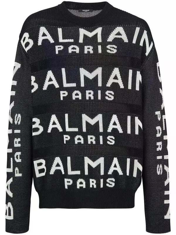 Balmain Logo Intarsia Knitted Jumper - Black