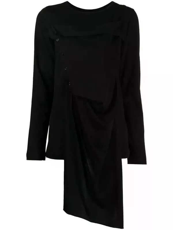 Yohji Yamamoto Cotton Asymmetrical Design Long Sleeve Top - Black