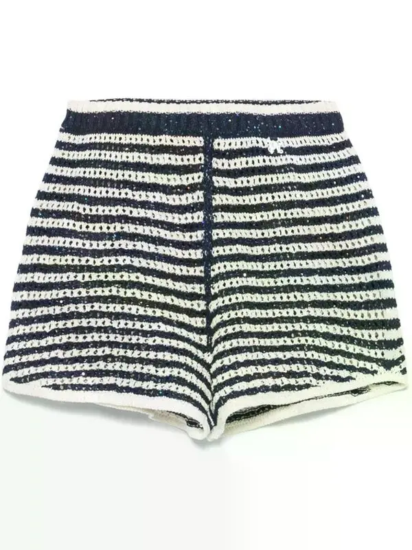 Palm Angels Striped Knit Shorts With Sequin Embellishment - Blue