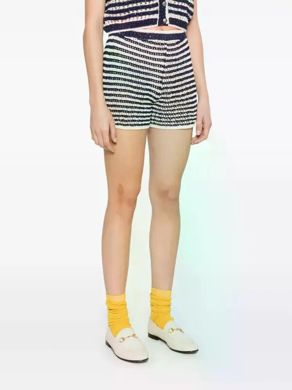 Palm Angels Striped Knit Shorts With Sequin Embellishment