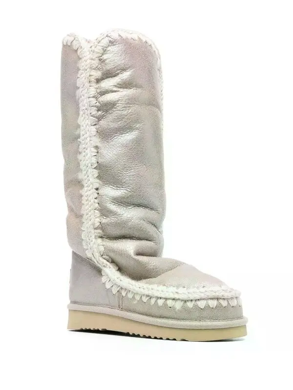Mou Metallic Leather Boots With Shearling Lining - Neutrals