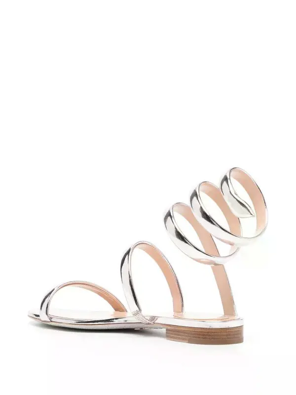Rene Caovilla Serpente Metallic Leather Sandals - Silver