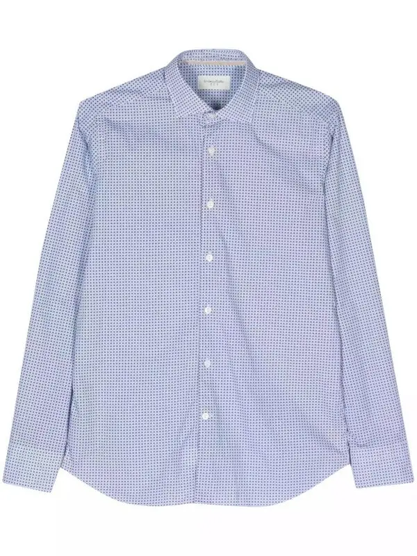 TINTORIA MATTEI 954 Geometric-print Cotton Shirt - Blue