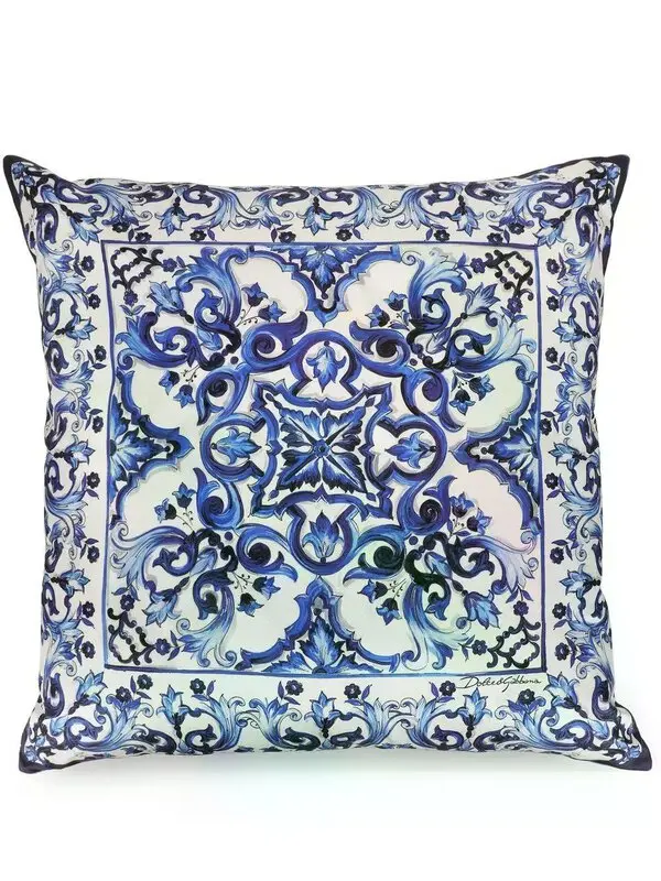 Dolce & Gabbana Large Mediterraneo Silk-twill Cushion - Blue