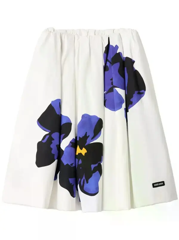 Miu Miu Printed Poplin Midi Skirt - White