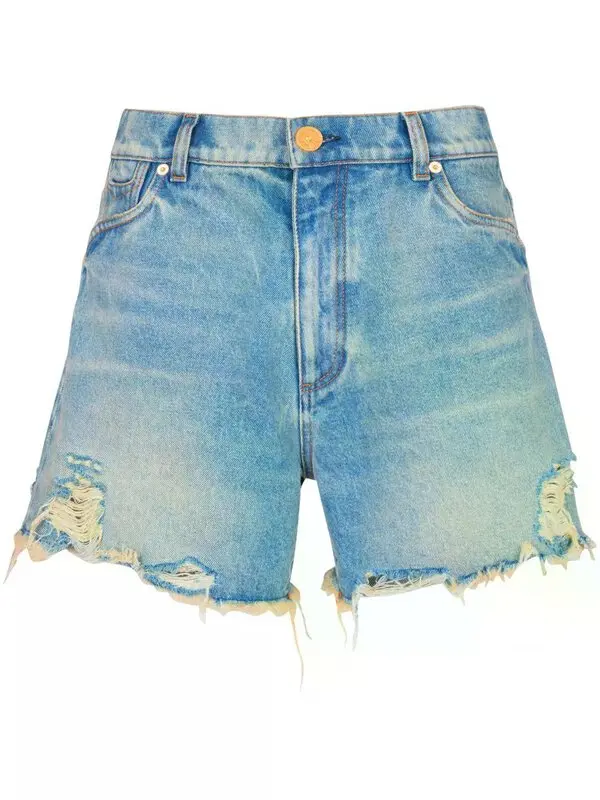 Balmain Mid-rise Frayed Denim Shorts - Blue