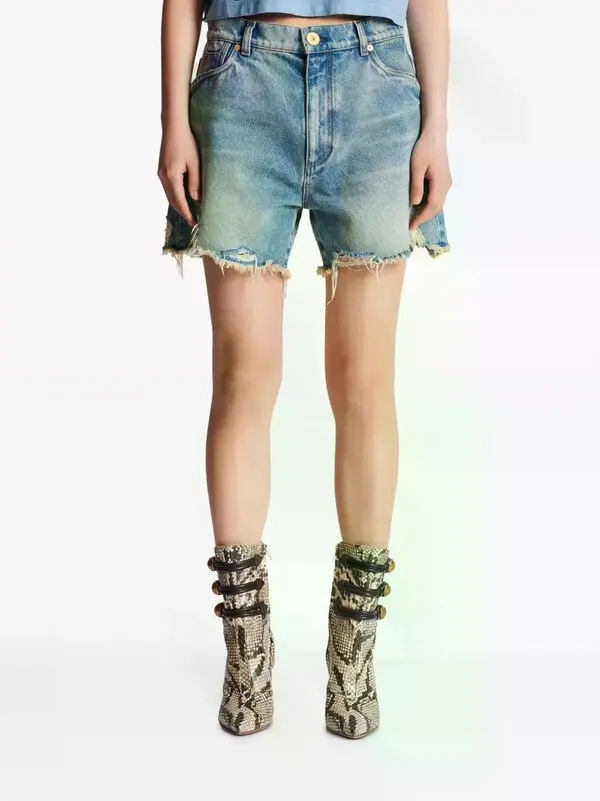 Balmain Mid-rise Frayed Denim Shorts