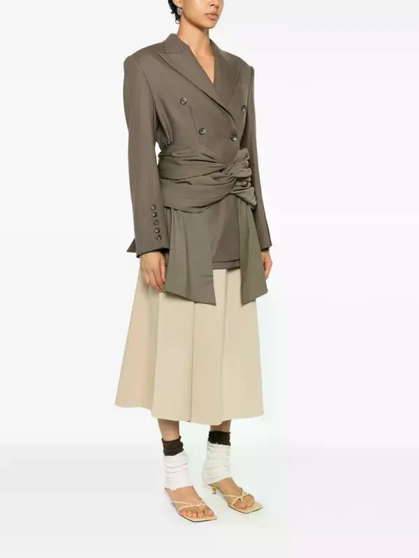 Rokh Wool Blend Blazer With Detachable Belt - Green