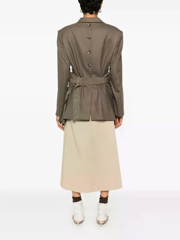 Rokh Wool Blend Blazer With Detachable Belt - Green