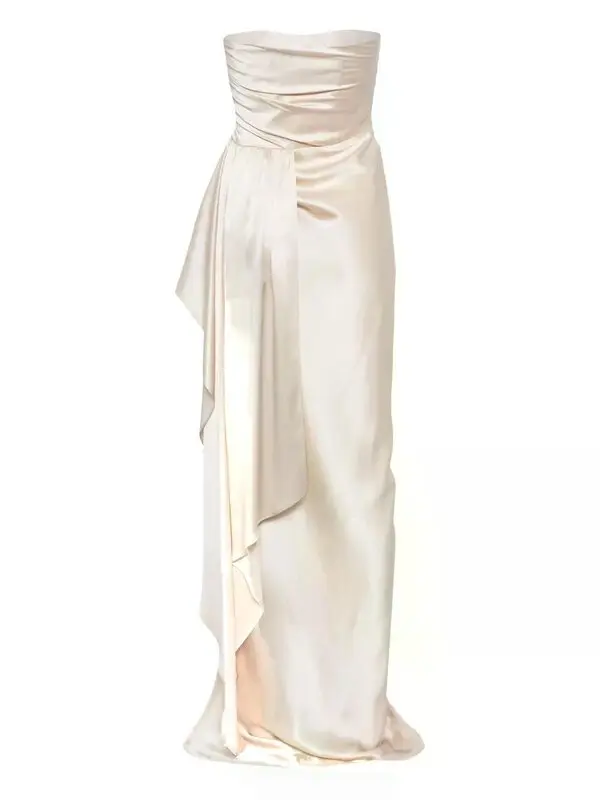 Michelle Mason Strapless Gathered Silk Gown - Grey