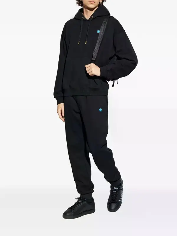 Versace Embroidered-logo Cotton Hoodie - Black