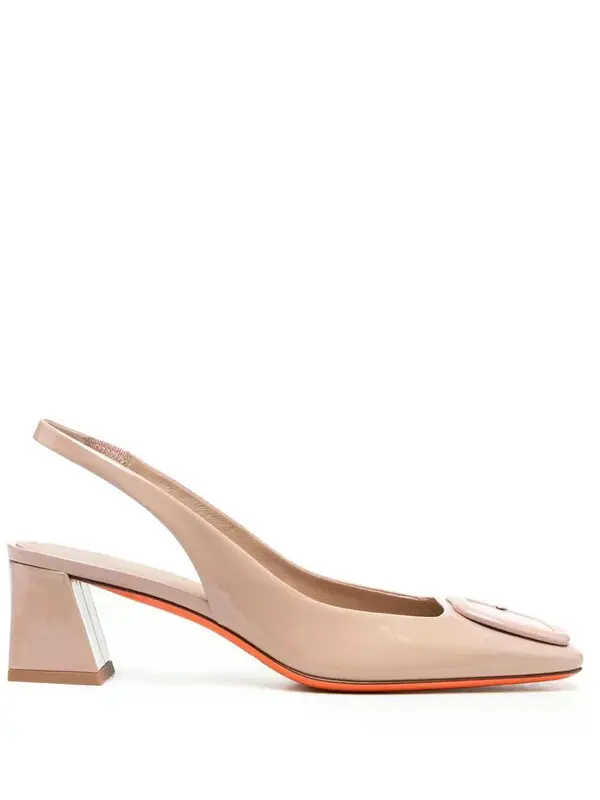Santoni Patent Leather Slingback Pumps With Decorative Buckle
