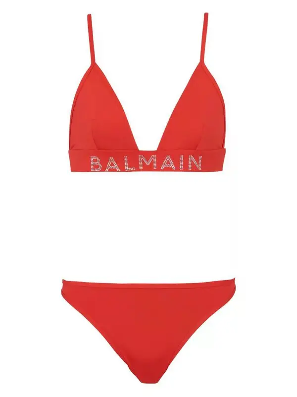 Balmain Logo Embellished Bikini Set - Red