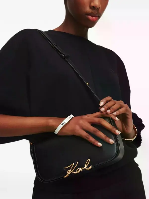 Karl Lagerfeld K/signature Leather Shoulder Bag - Black