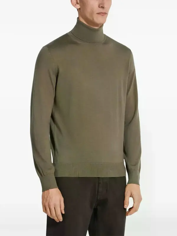 Zegna Cashmere-silk Blend Roll Neck Jumper - Green