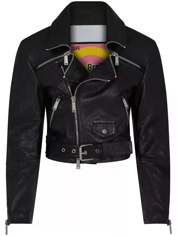 Dsquared2 Cropped Leather Biker Jacket - Black
