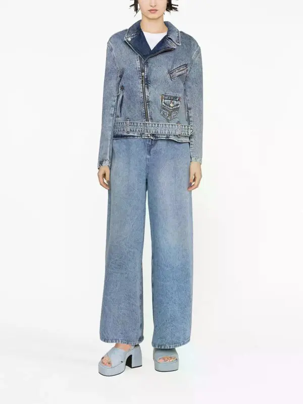 Moschino Crystal-embellished Denim Biker Jacket - Blue