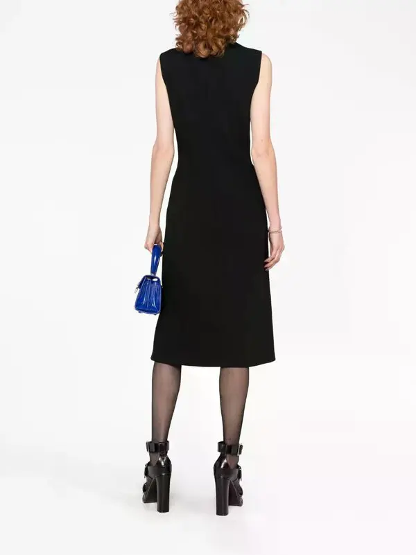 Versace Cady Box-pleat V-neck Midi Dress