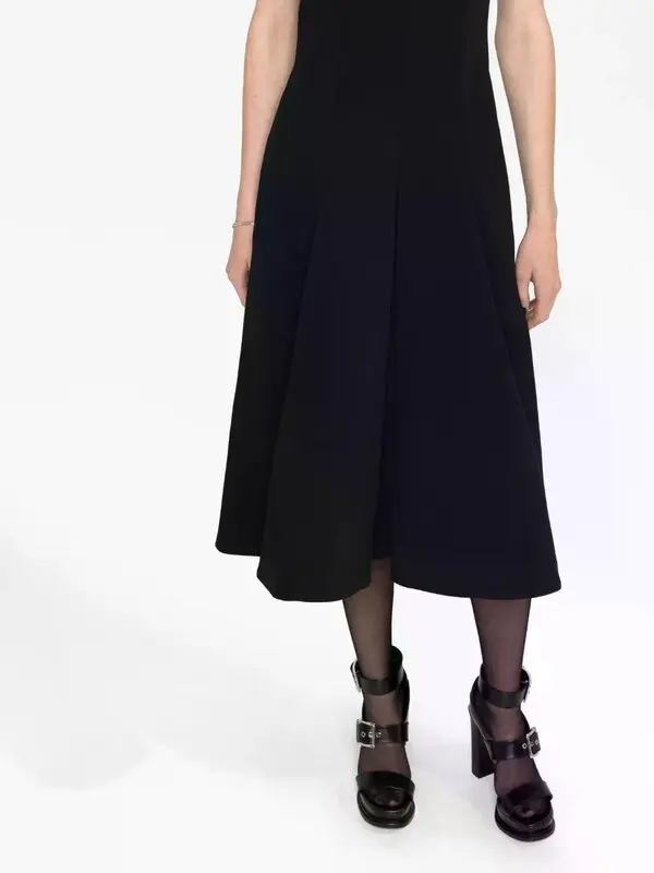 Versace Cady Box-pleat V-neck Midi Dress