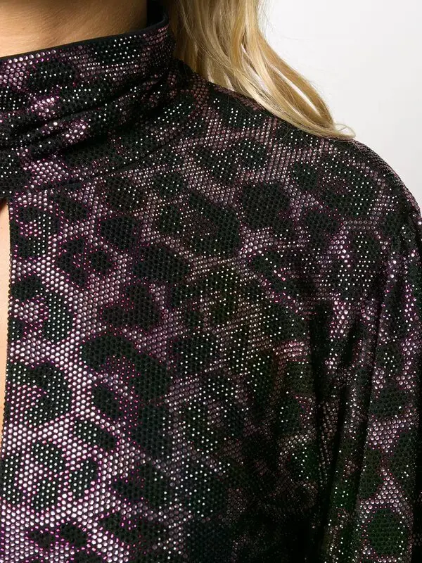 Philipp Plein Metallic Leopard Print Halterneck Dress With Billowing Sleeves