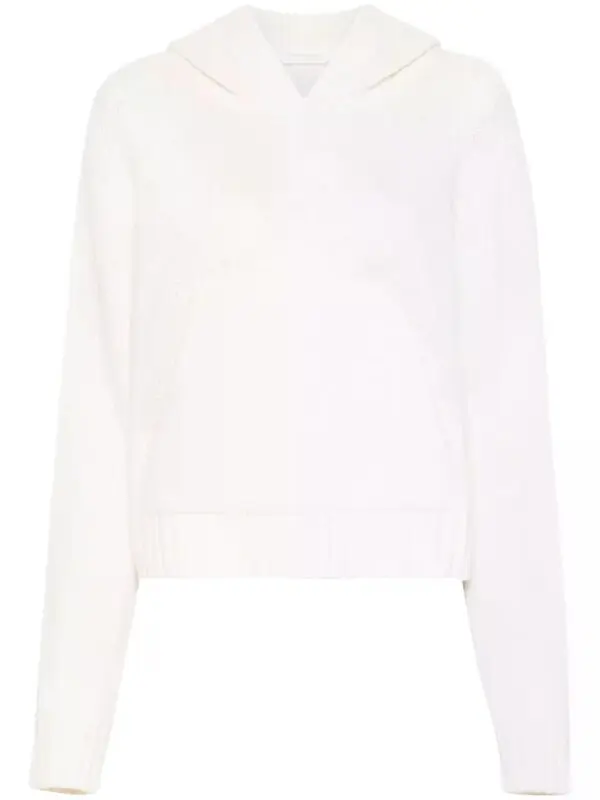 Palm Angels Curved Logo Knitted Hoodie - Neutrals