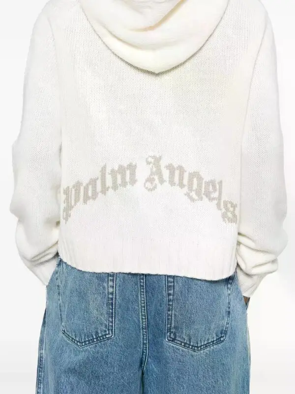 Palm Angels Curved Logo Knitted Hoodie
