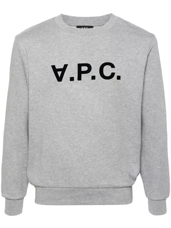A.p.c. Flocked Logo Cotton Sweatshirt - Grey