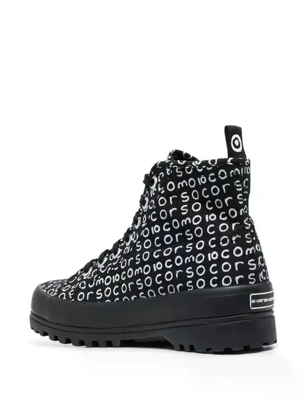 Superga X 10 Corso Como High Top Canvas Sneakers With All-over Logo Print