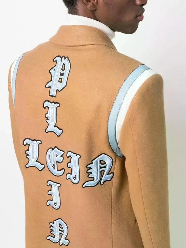 Philipp Plein Single-breasted Coat With Logo Patch