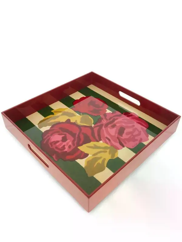 LISA CORTI Nizam Stripes Wood Tray - Red