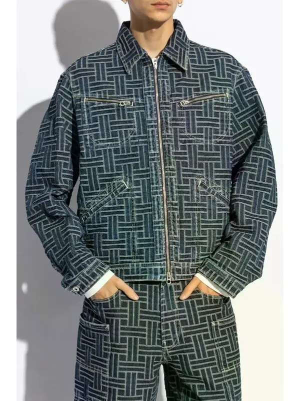 Kenzo Denim Jacquard Logo Motif Zip-up Jacket